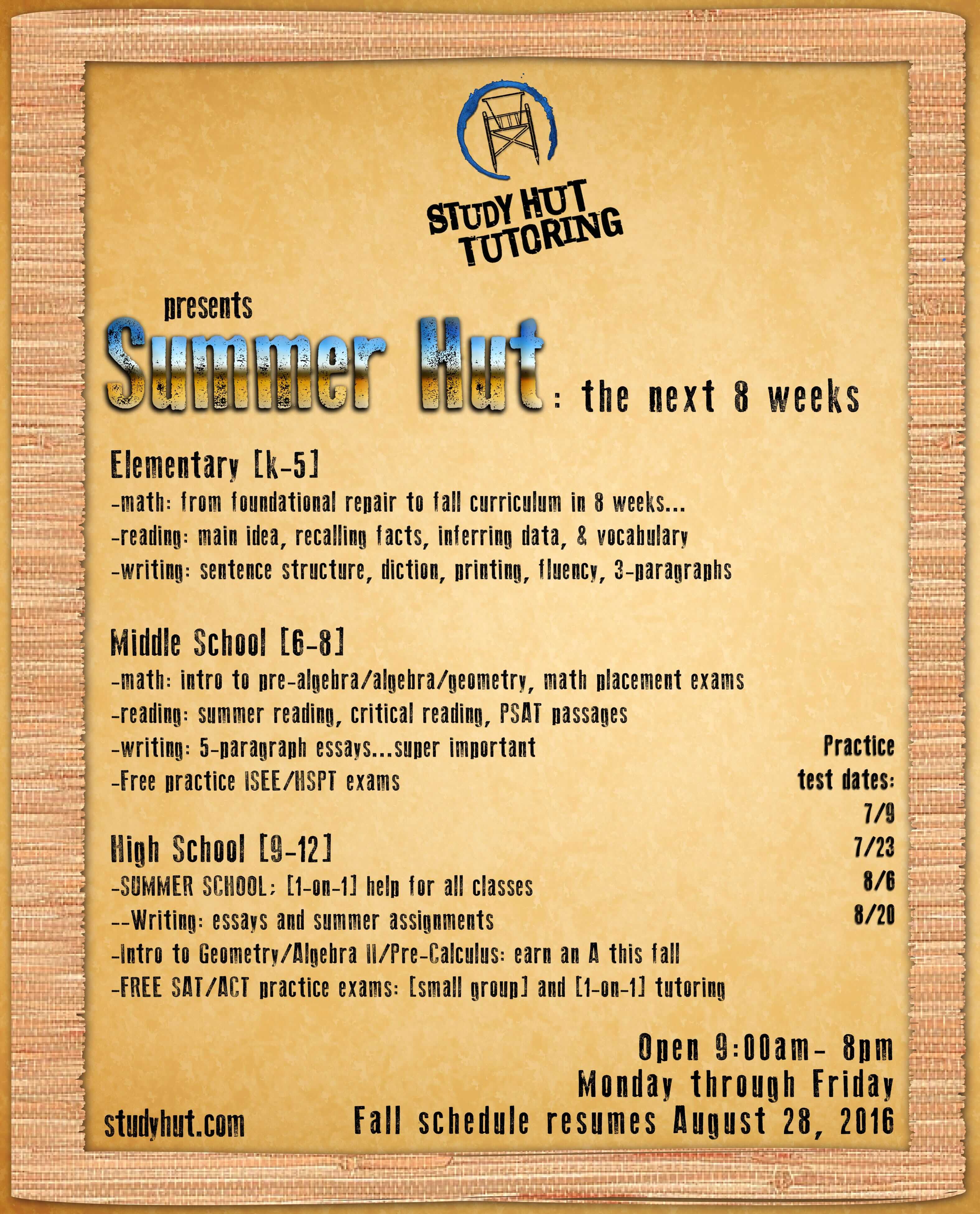 Summer Tutoring - Study Hut Tutoring